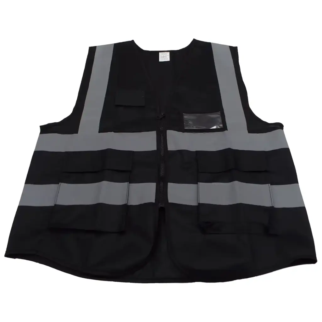 Black Reflective Vest complete with Pockets and ID pouch.